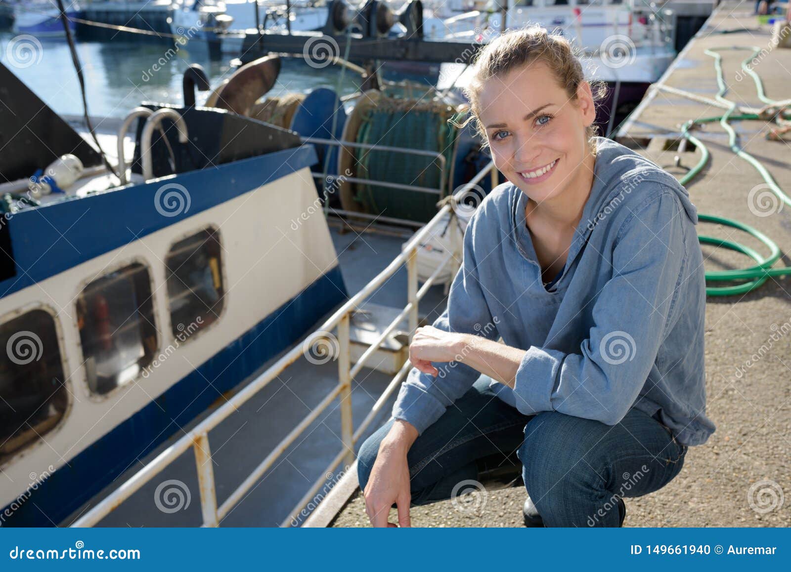 Female Worker Vessel Ship in Harbor Stock Photo - Image of hard ...