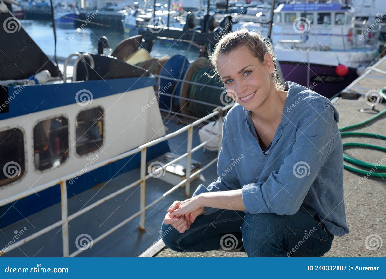 Female Worker Vessel Ship in Harbor Stock Image - Image of freight ...