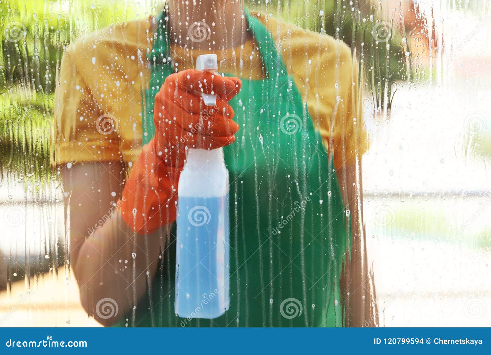 Female Worker Washing Window Glass Stock Photo - Image of glass, chore ...