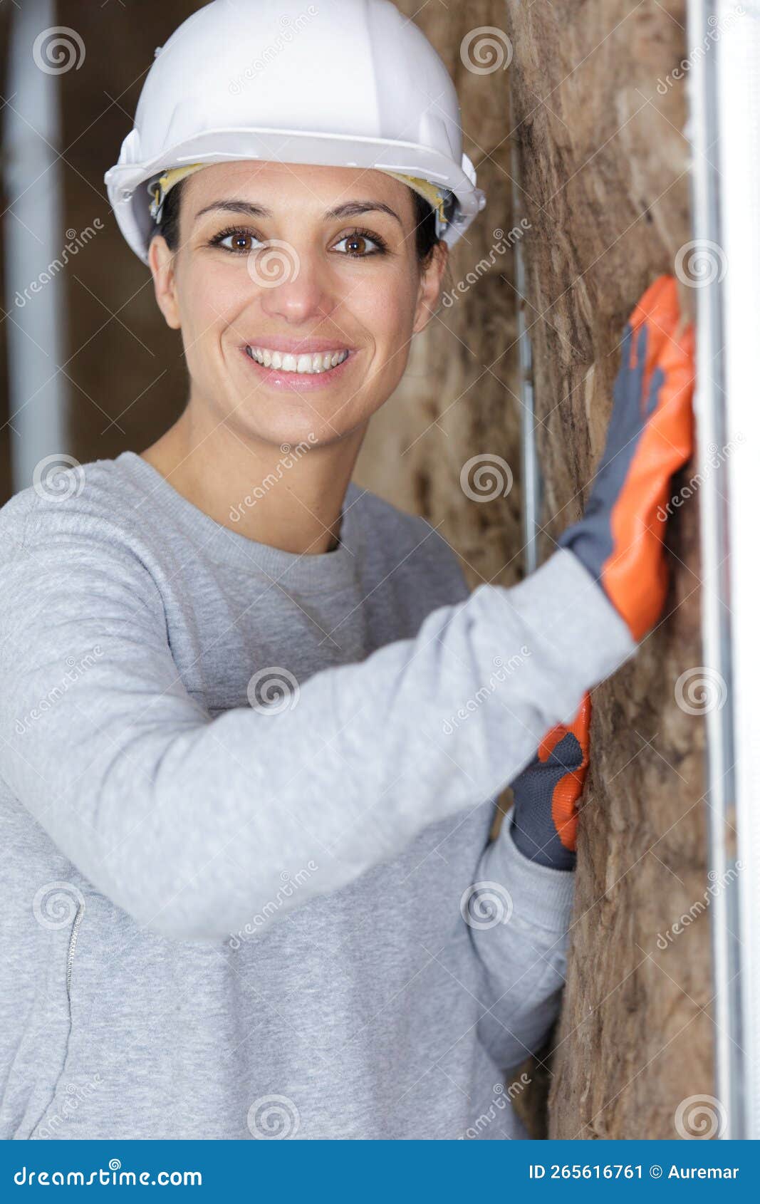 Female Worker Working on Polystyrene Insulation Wall Stock Image ...