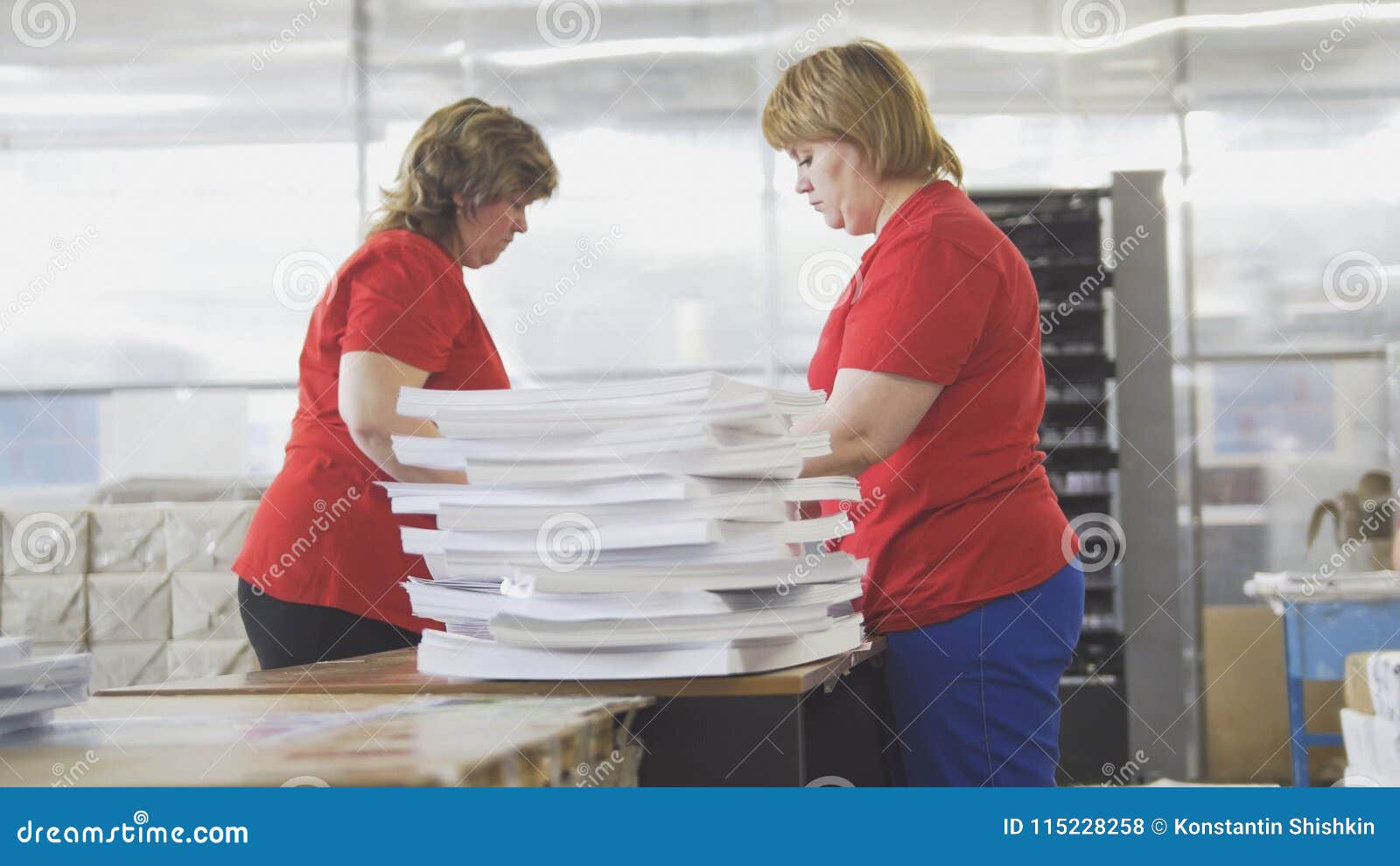Female Workers Sorting a Paper Stacks in the Typography Stock Photo ...