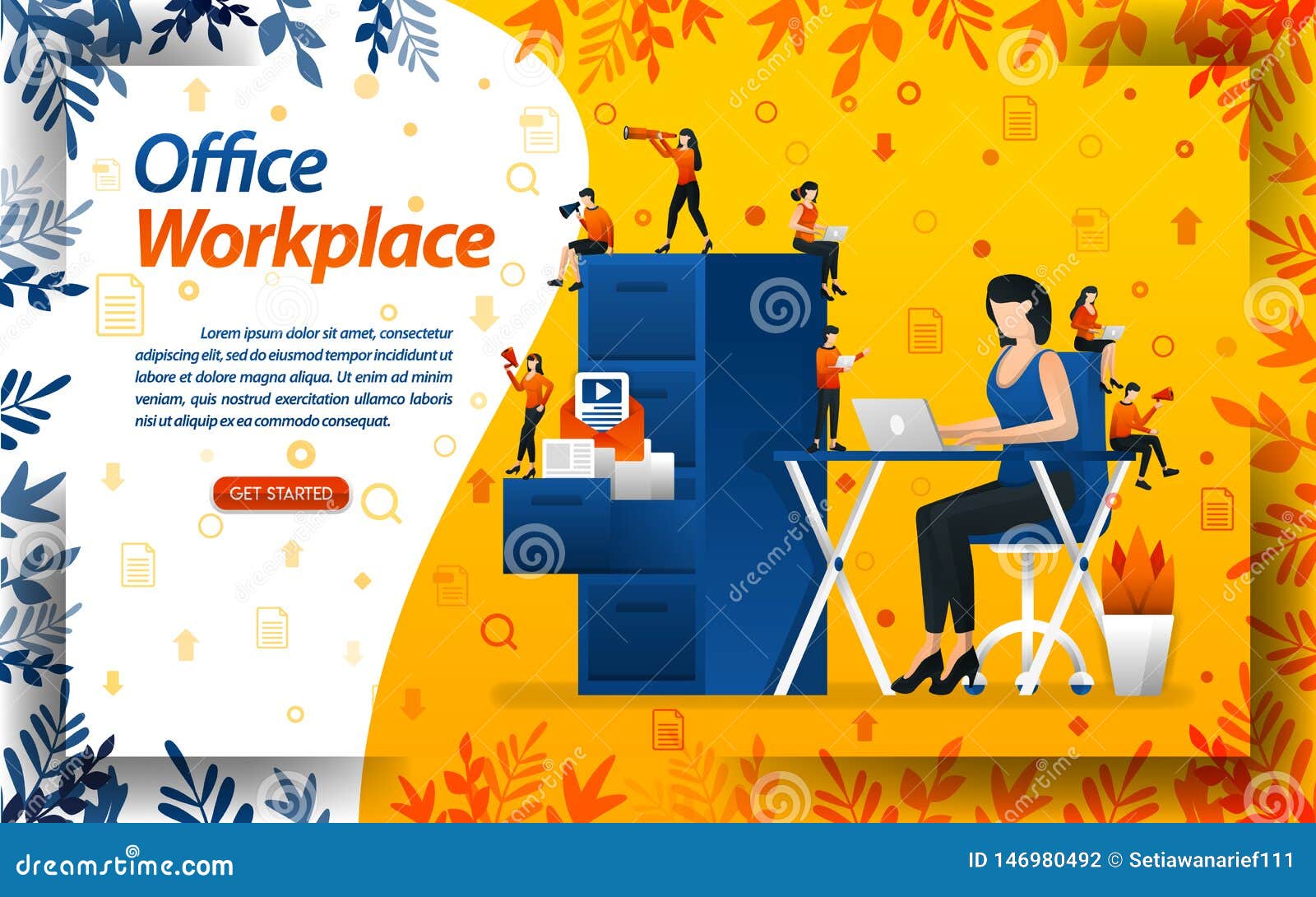 Female Workers Work on Assignments on the Work Desk. with Workplace ...