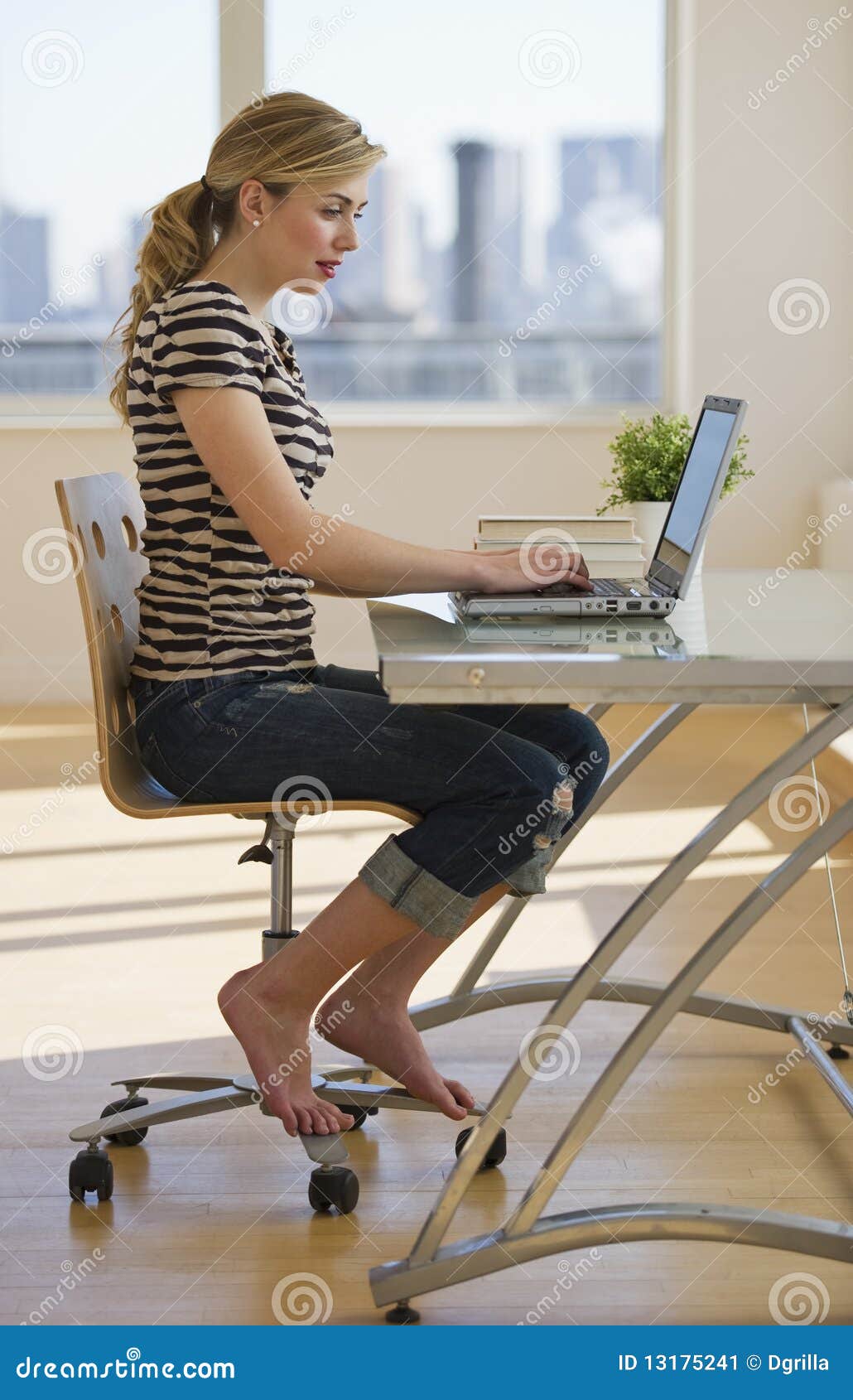 Female Working on Computer at Home Stock Image - Image of office ...