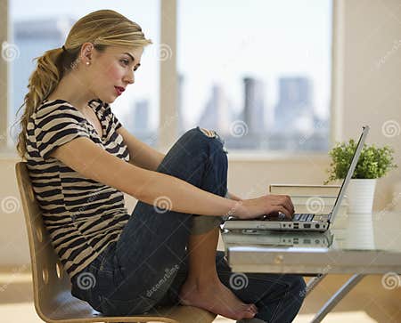 Female Working on Computer at Home Stock Photo - Image of laptop, home ...