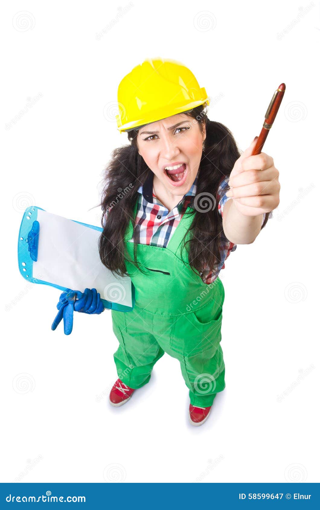 Female Workman in Green Overalls Isolated on White Stock Image - Image ...