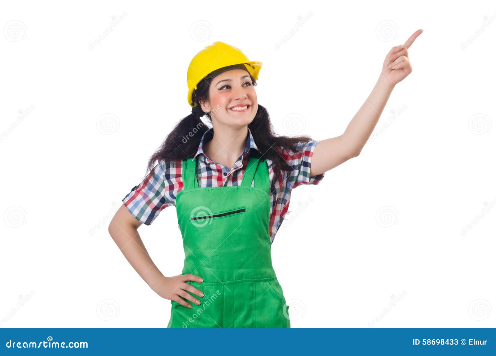 Female Workman in Green Overalls Isolated on White Stock Image - Image ...