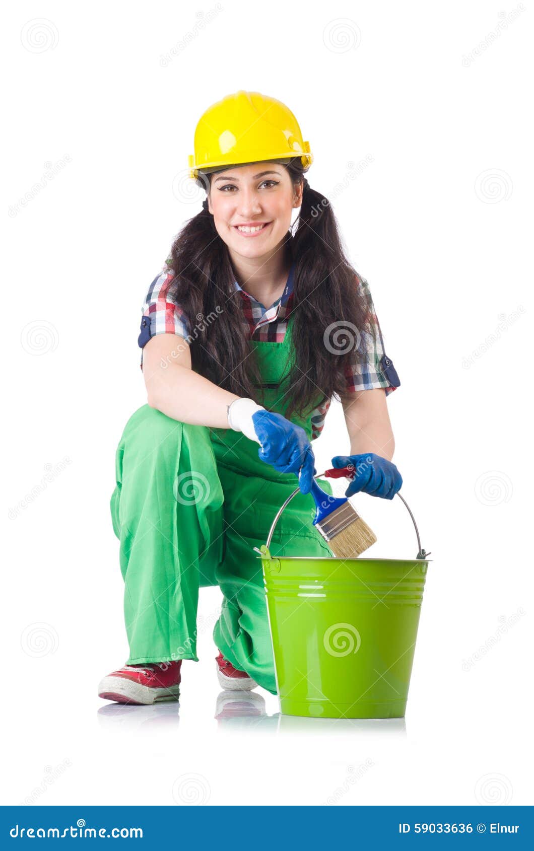 Female Workman in Green Overalls Isolated on White Stock Photo - Image ...