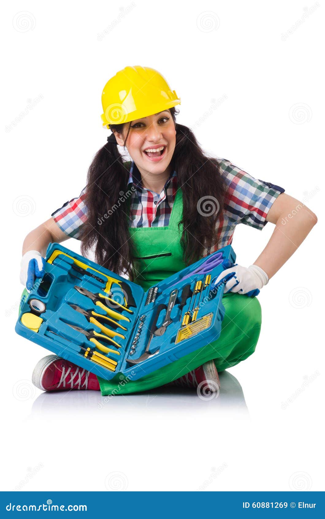 The Female Workman in Green Overalls Isolated on Stock Image - Image of ...