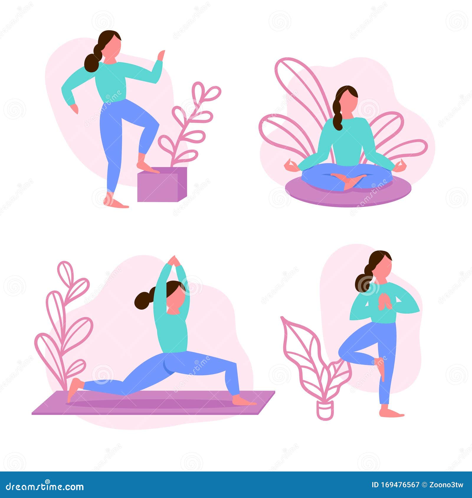 Female Yoga. Vector Flat Illustration Stock Vector - Illustration of ...