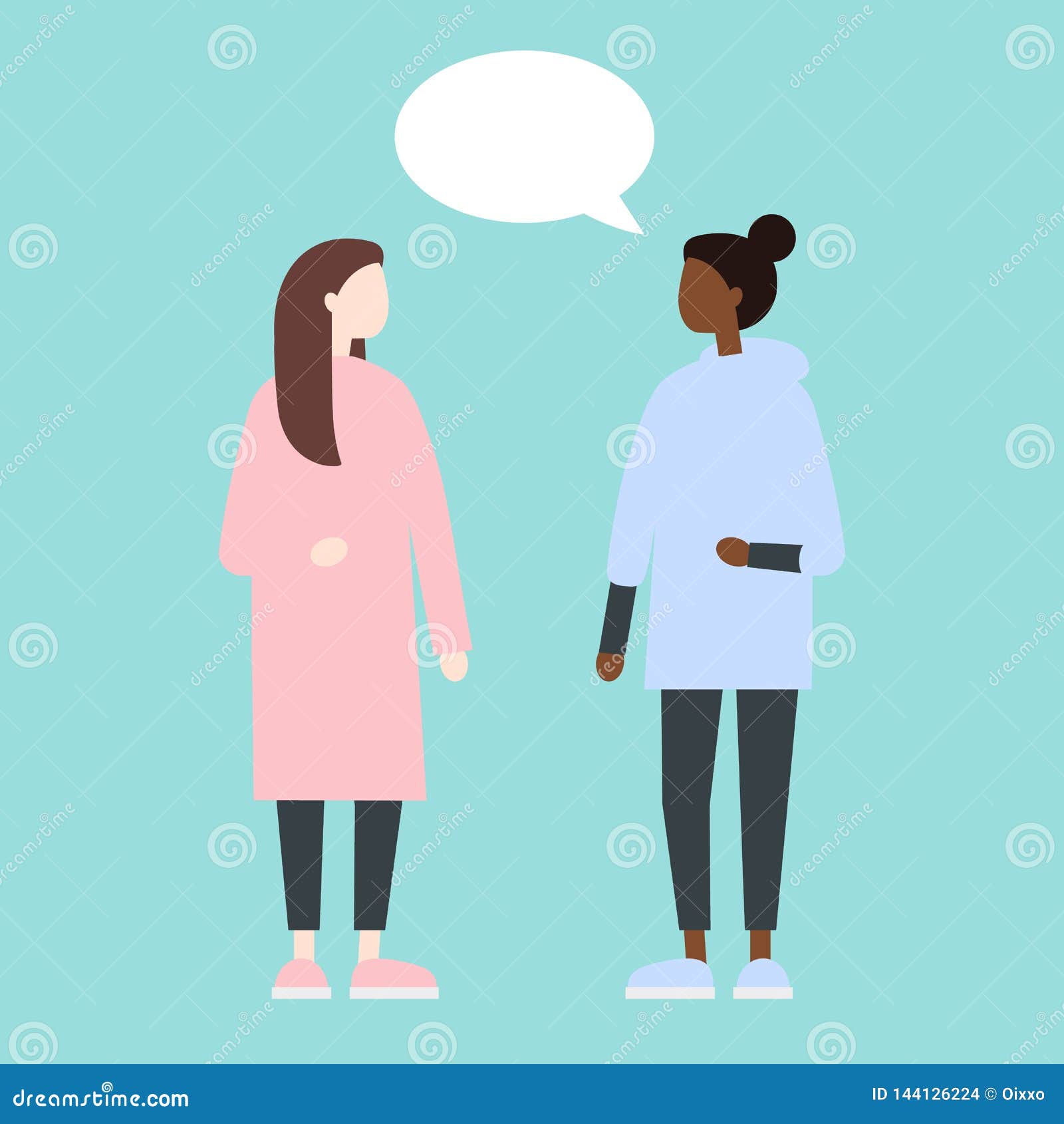 Females Having Dialog. Flat Style Cute Vector Illustration Stock Vector ...