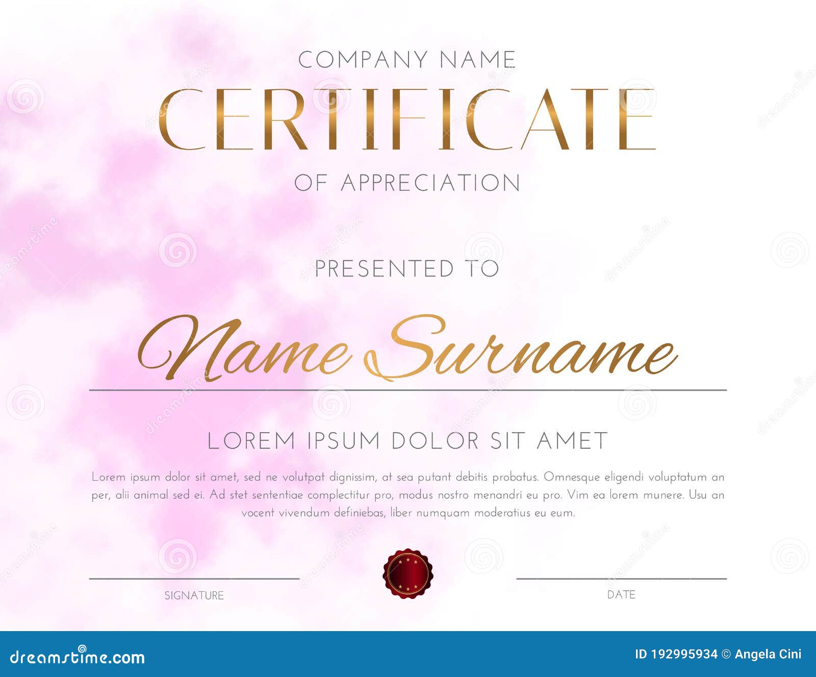 Feminine Pink Certificate Design Vector Illustration | CartoonDealer ...
