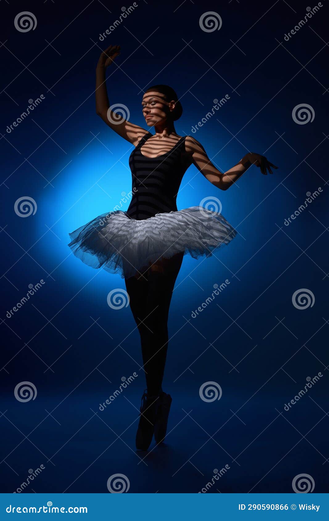 Feminine Young Ballerina Dancing in Blue Studio Stock Photo - Image of ...