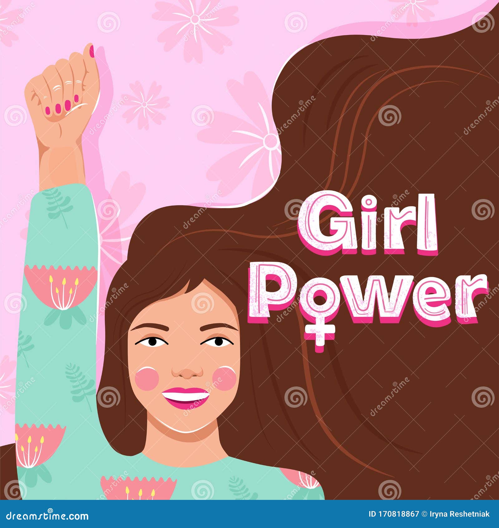 Feminism Girl Power International Women`s Day Concept Strong Girl