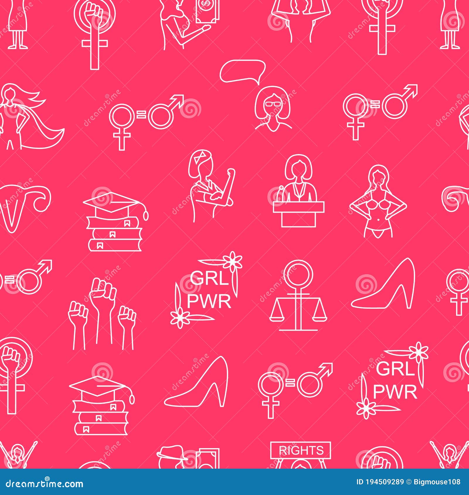 Feminism Signs Thin Line Concept Seamless Pattern Background. Vector ...