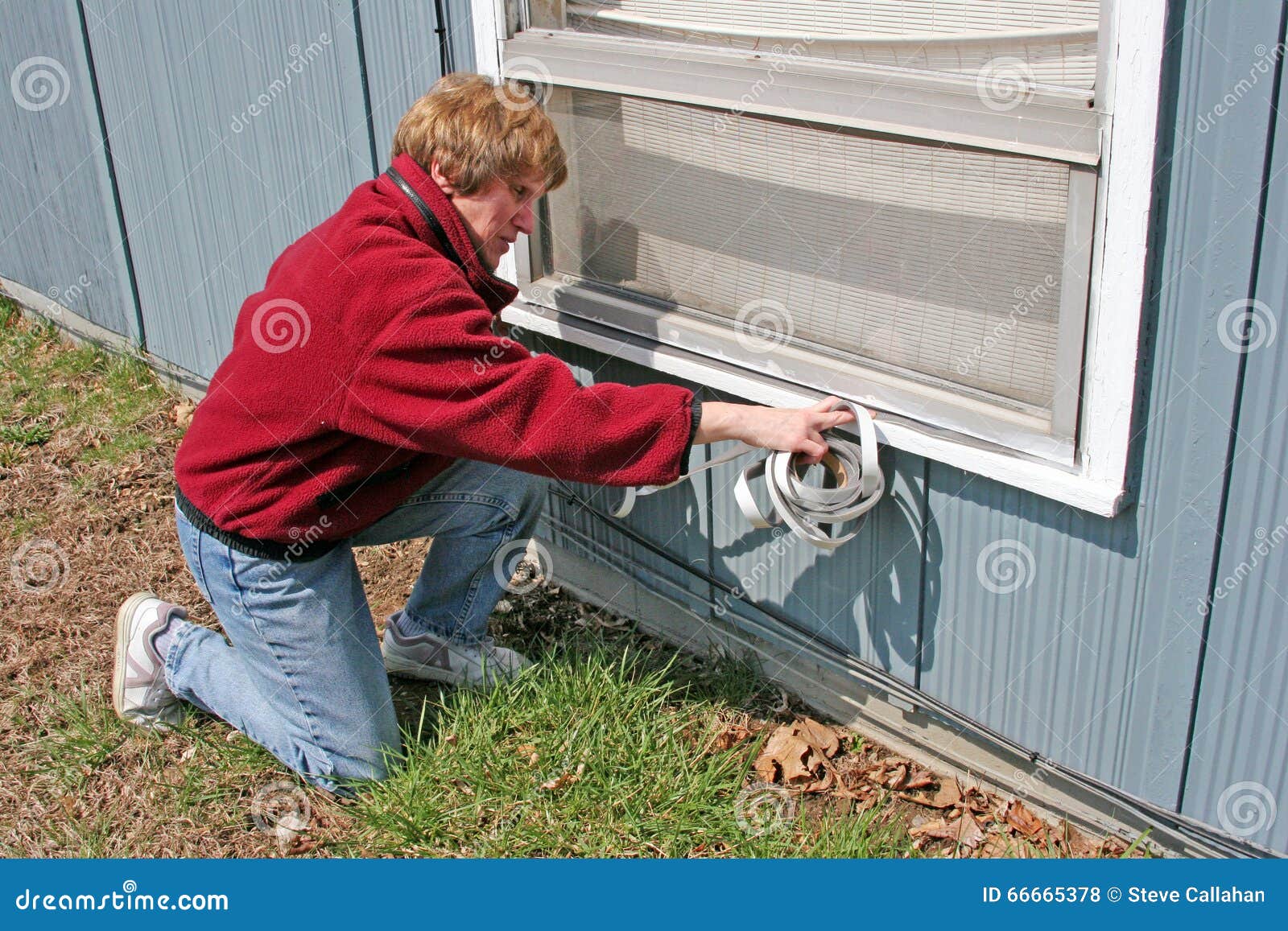 Femme Appliquant Le Calfeutrer Photo stock éditorial - Image du maison ...
