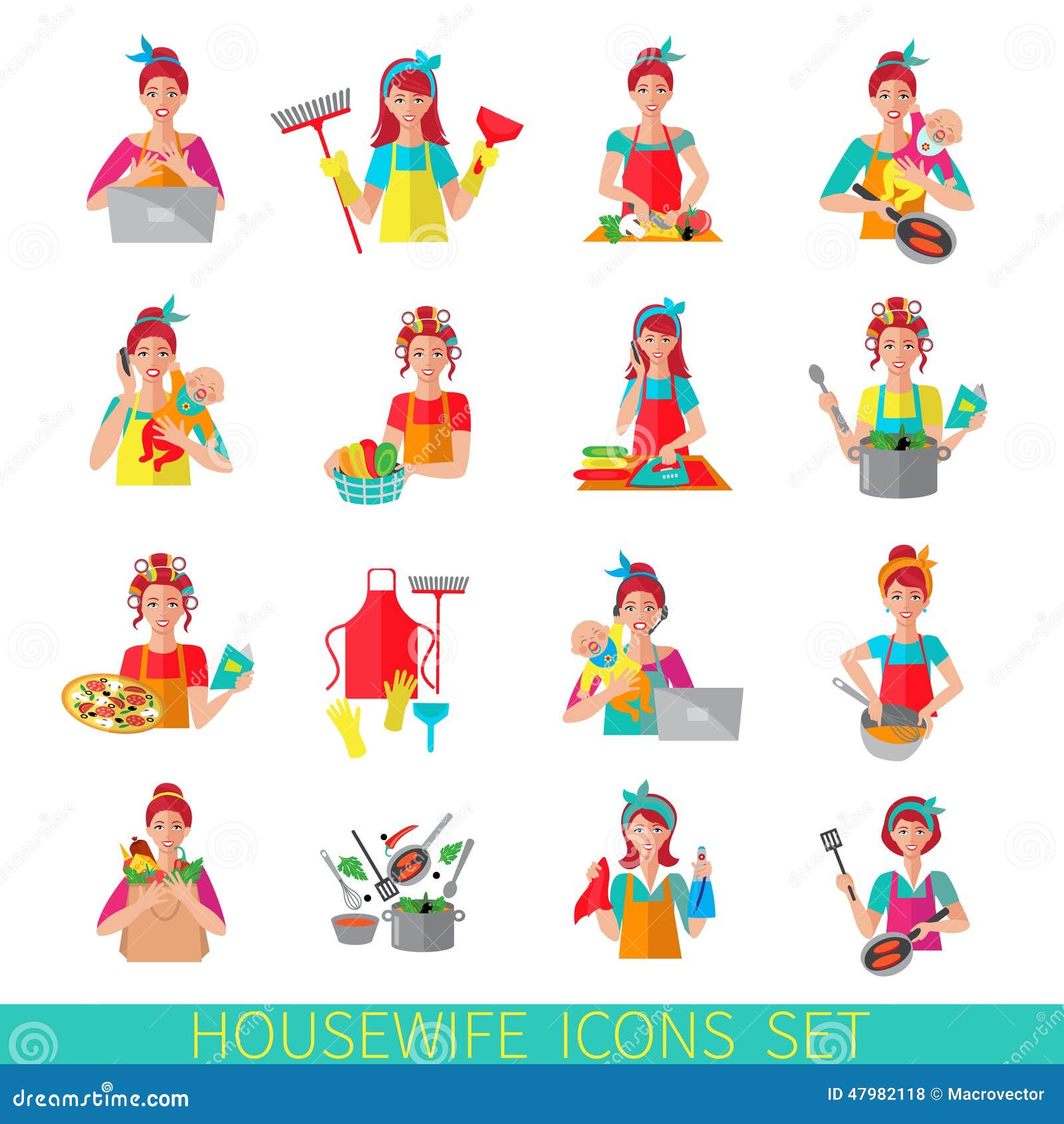 Femme au foyer Icon Set illustration de vecteur. Illustration du maison ...