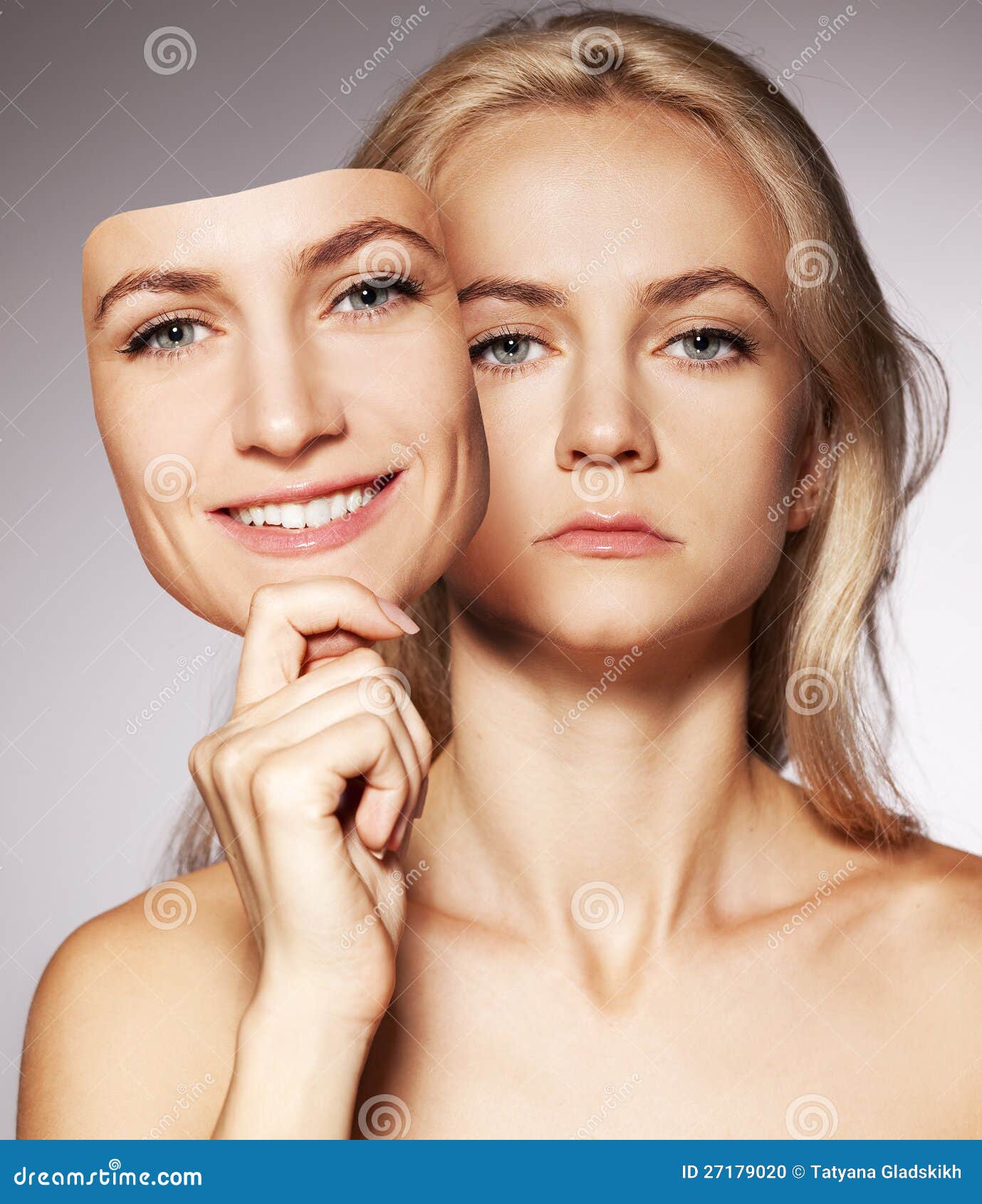 Femme Avec Deux Visages. Masque Photo stock - Image du visage, identité ...
