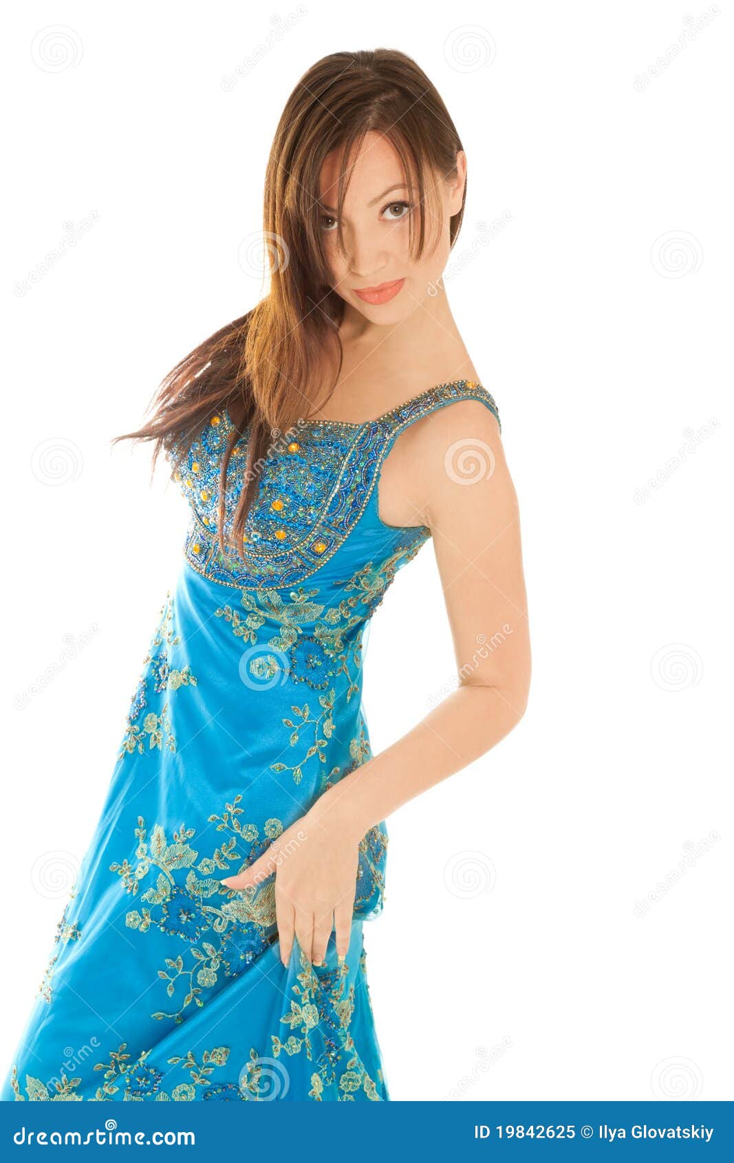 Femme Dans La Belle Robe Bleue Image stock - Image du beauté, regarder ...
