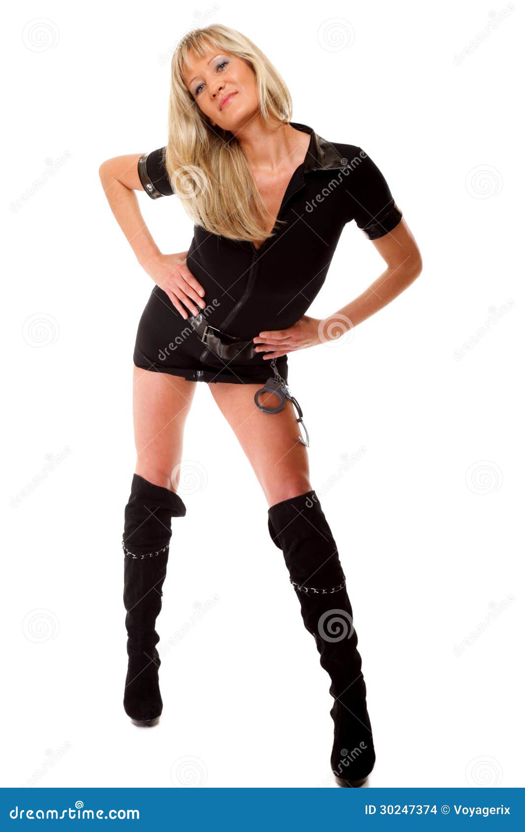 Femme Dans Le Latex Avec Des Menottes Sur Le Blanc Photo Stock Image