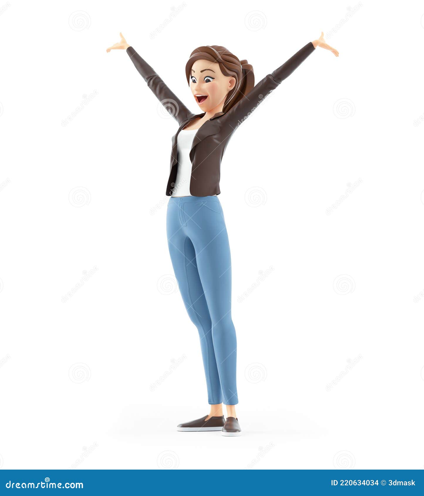 Femme De Dessin Animé 3d Avec Pose Très Heureuse Illustration Stock