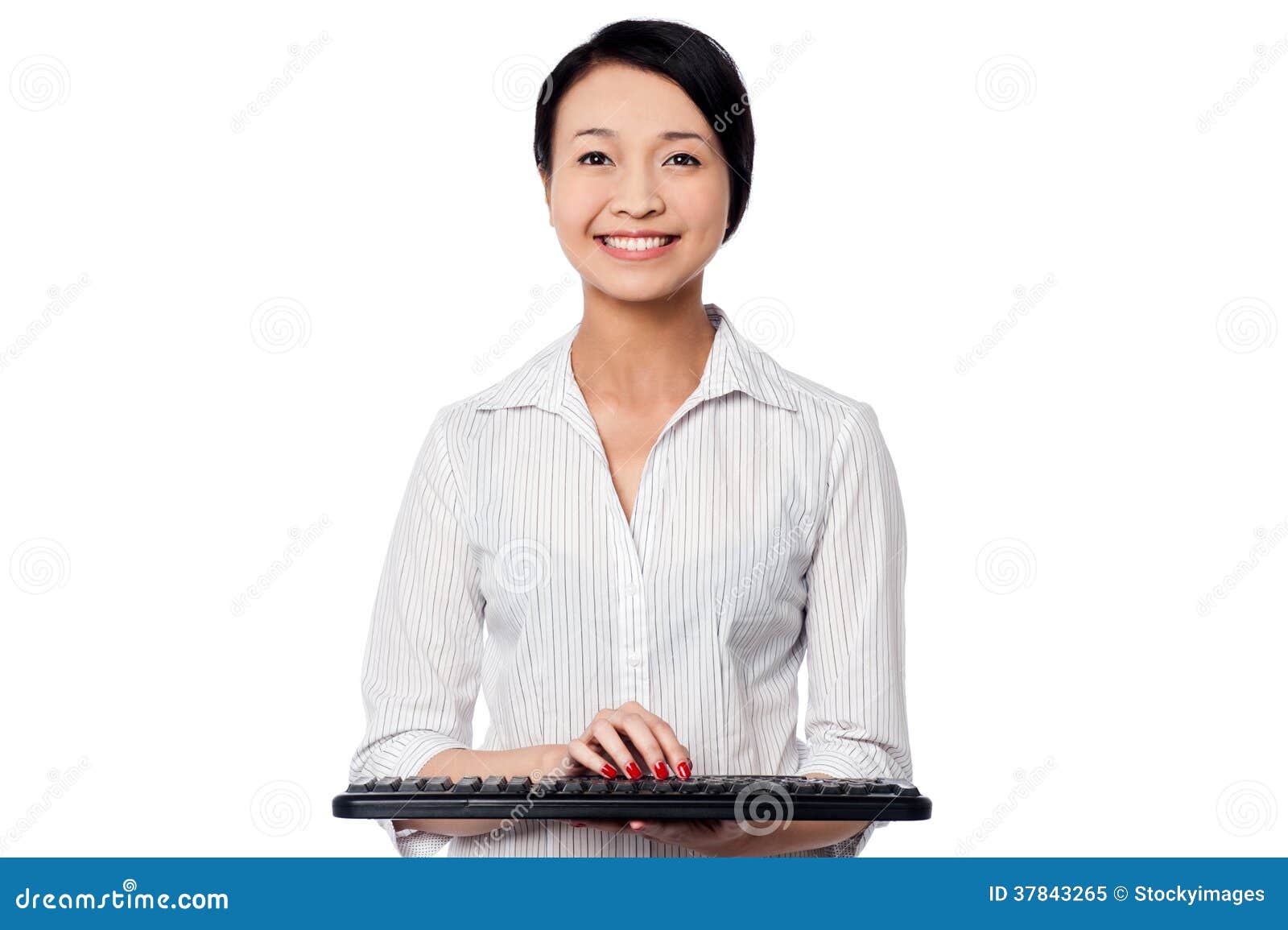 Femme De Sourire Posant Avec Le Clavier Image stock - Image du portatif ...
