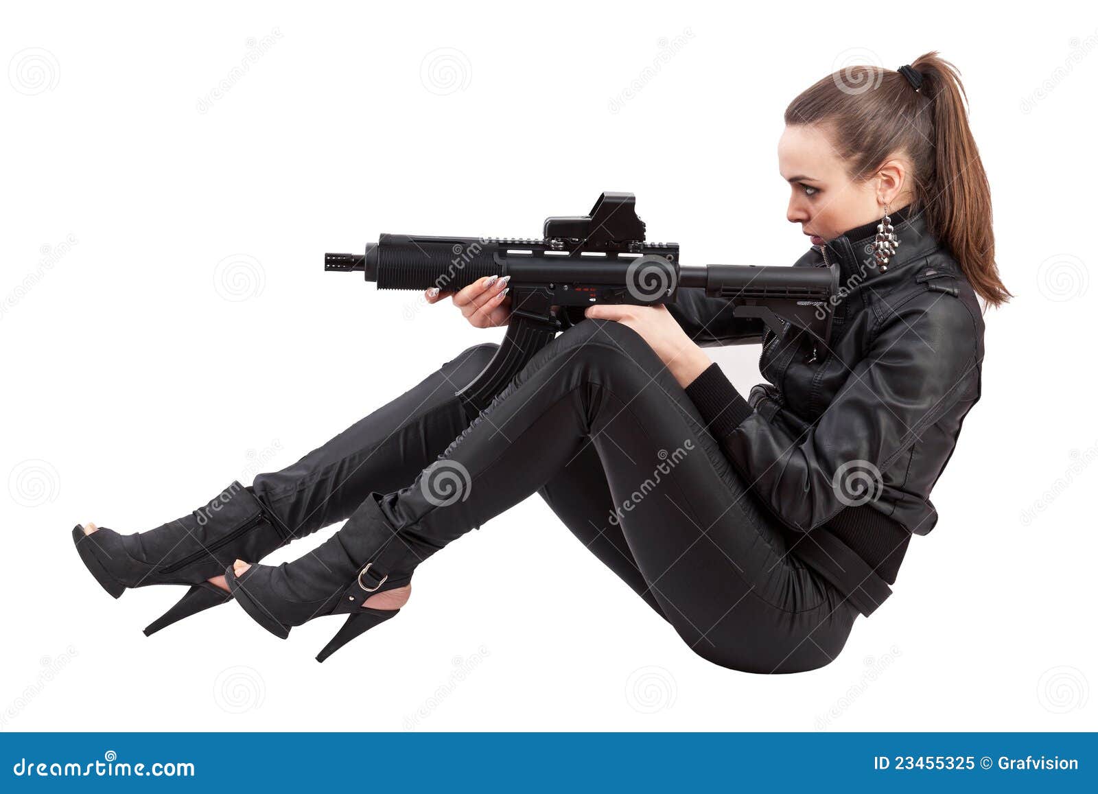 Femme et canon image stock. Image of defence, fond, agent - 23455325