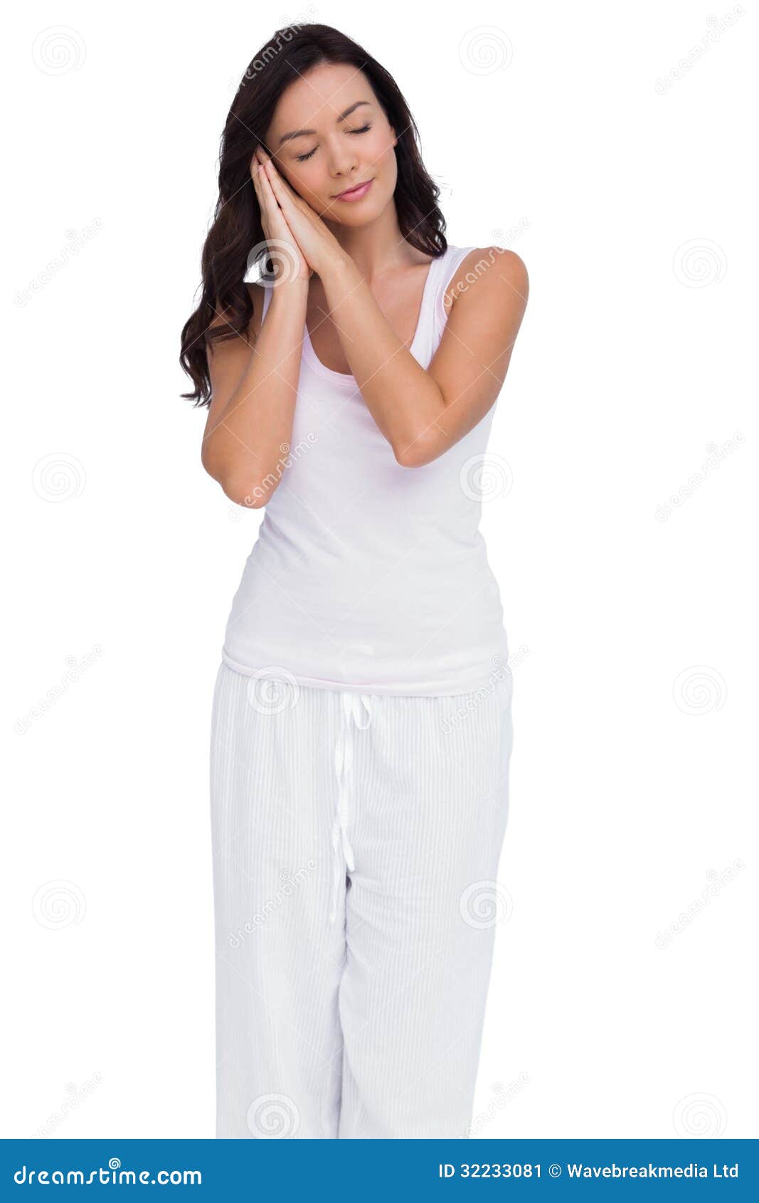 Femme feignant pour dormir image stock. Image du pose - 32233081
