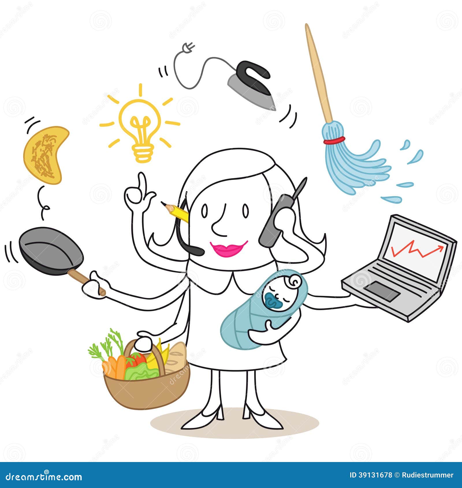 Femme Multitâche De Bande Dessinée Illustration de Vecteur ...