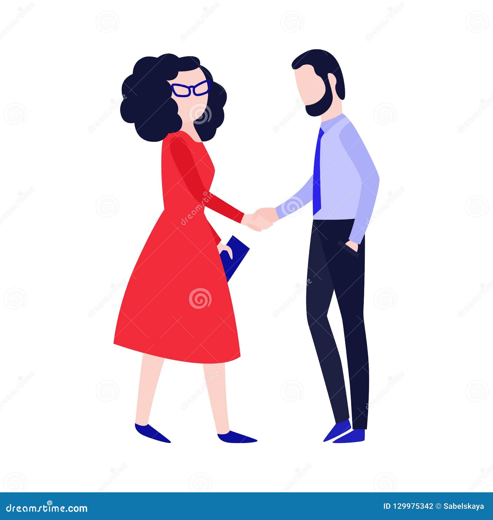 Femme Plate Dhomme De Vecteur Se Serrant La Main Disolement