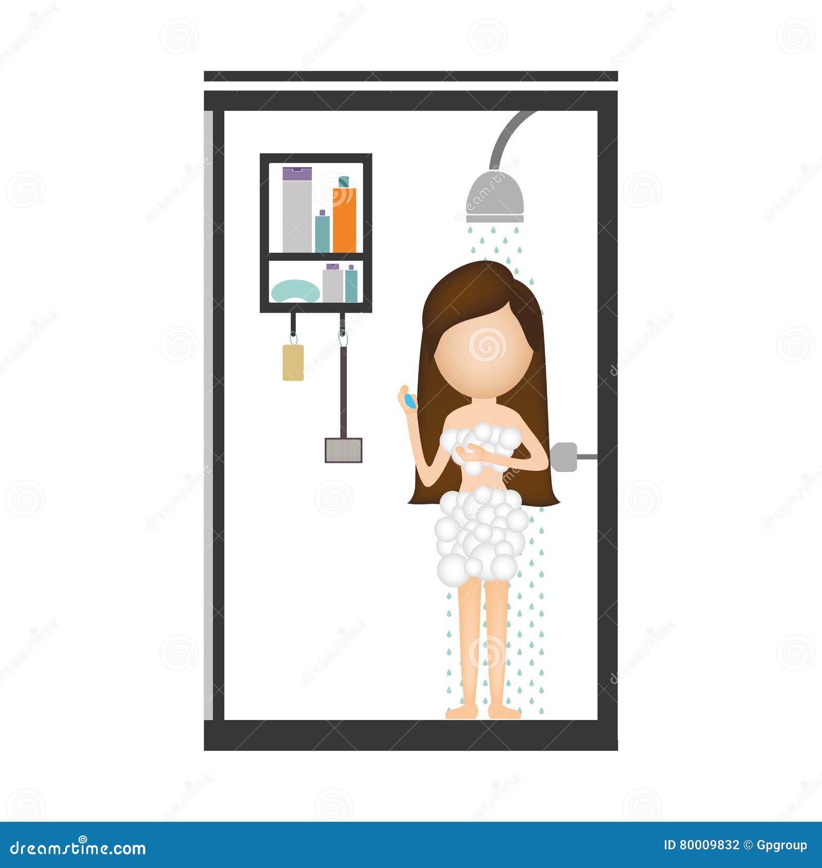 Femme prenant une douche illustration de vecteur. Illustration du pièce ...