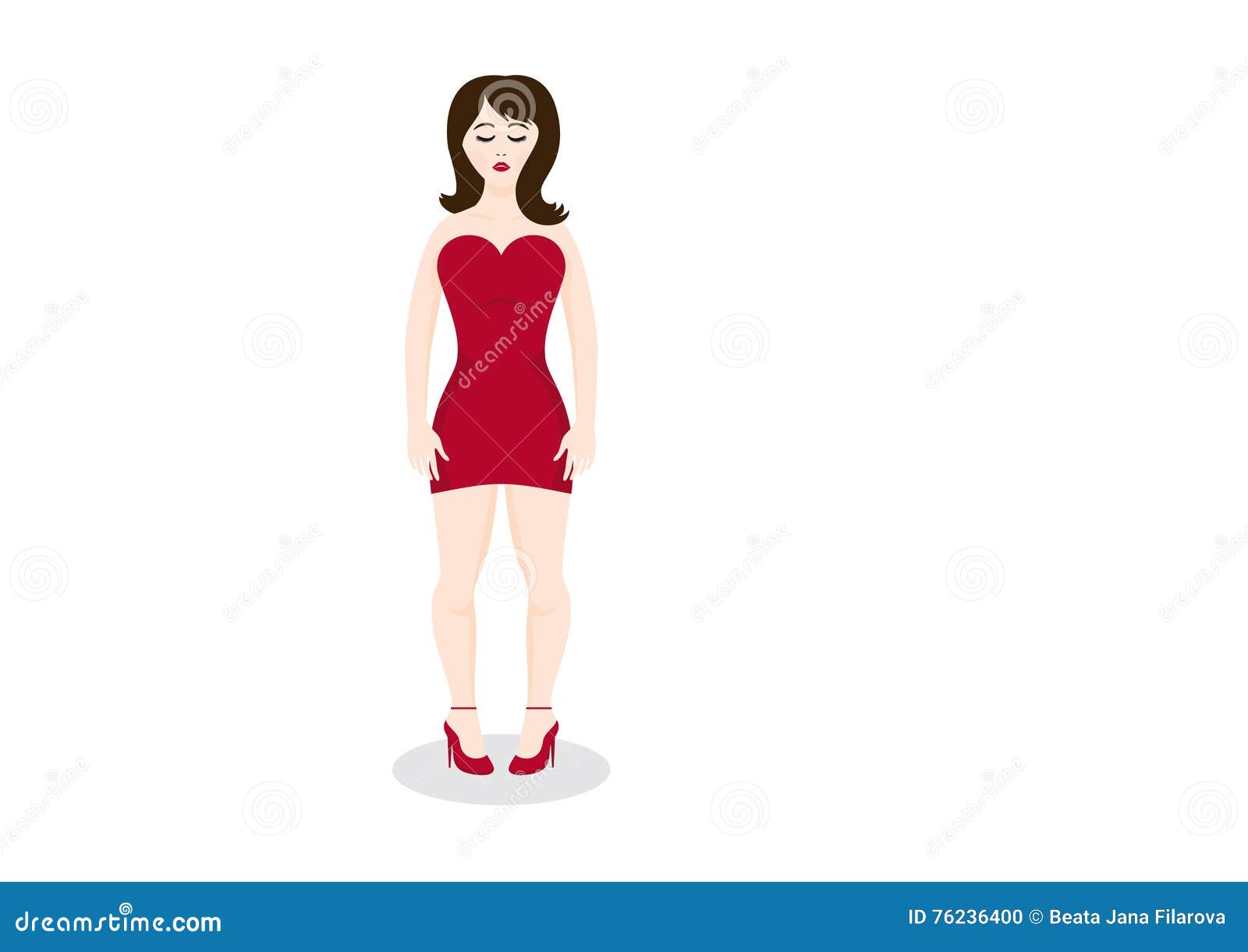 Femme Timide Dans Une Robe Rouge Illustration de Vecteur - Illustration ...