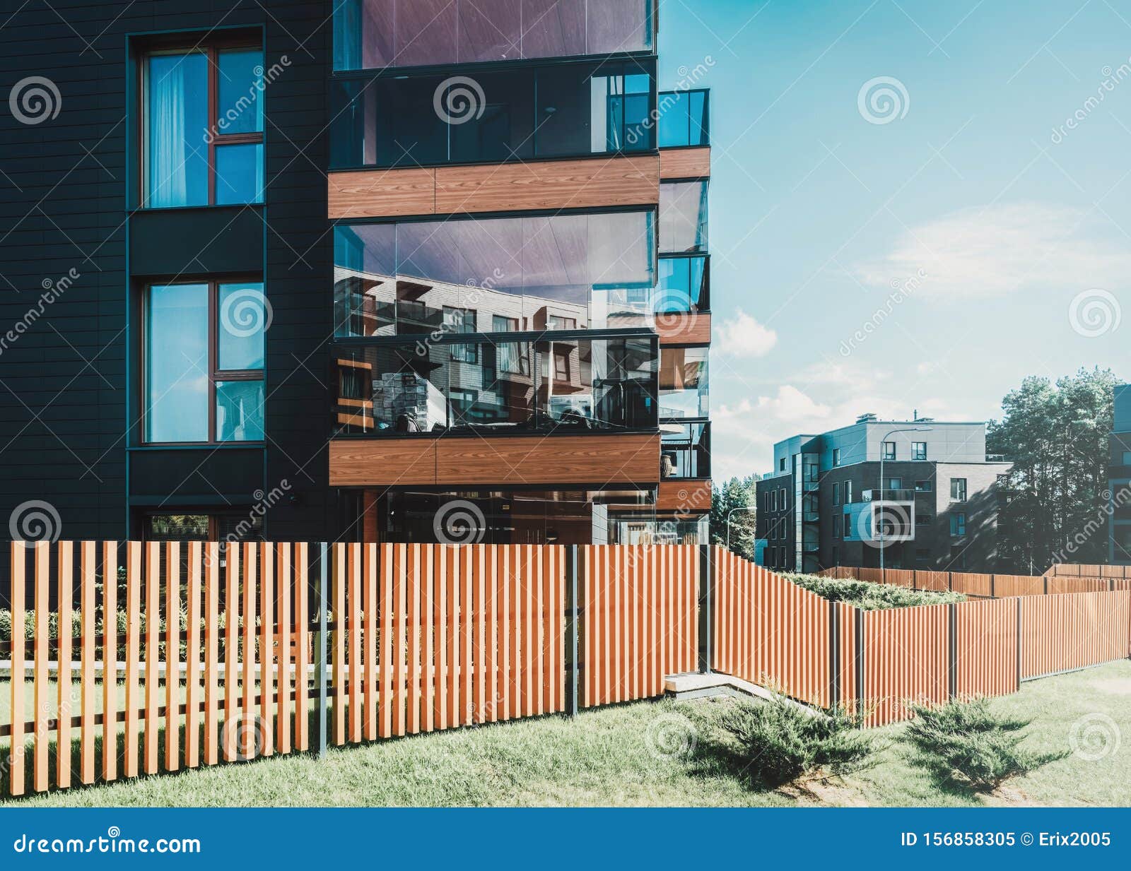 Fence at Architectural Complex of Residential Buildings Stock Image ...