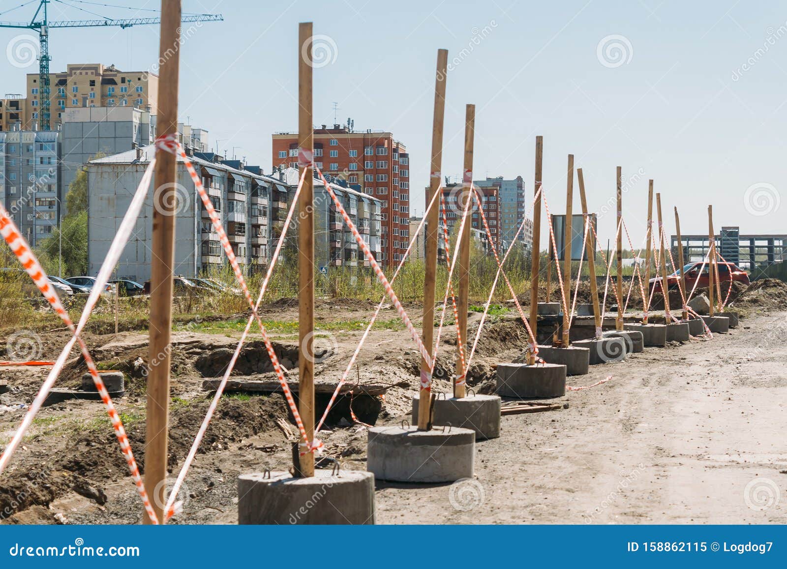 The Fence Around the Construction Site in Mud Stock Image - Image of ...