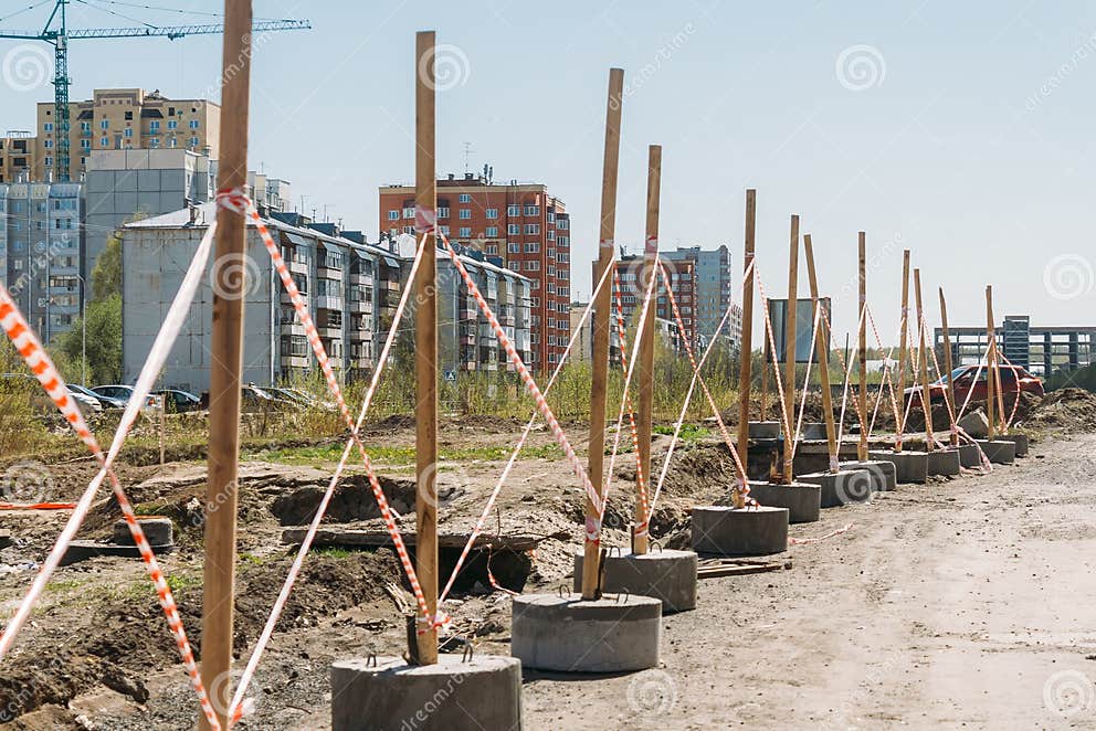 The Fence Around the Construction Site in Mud Stock Image - Image of ...