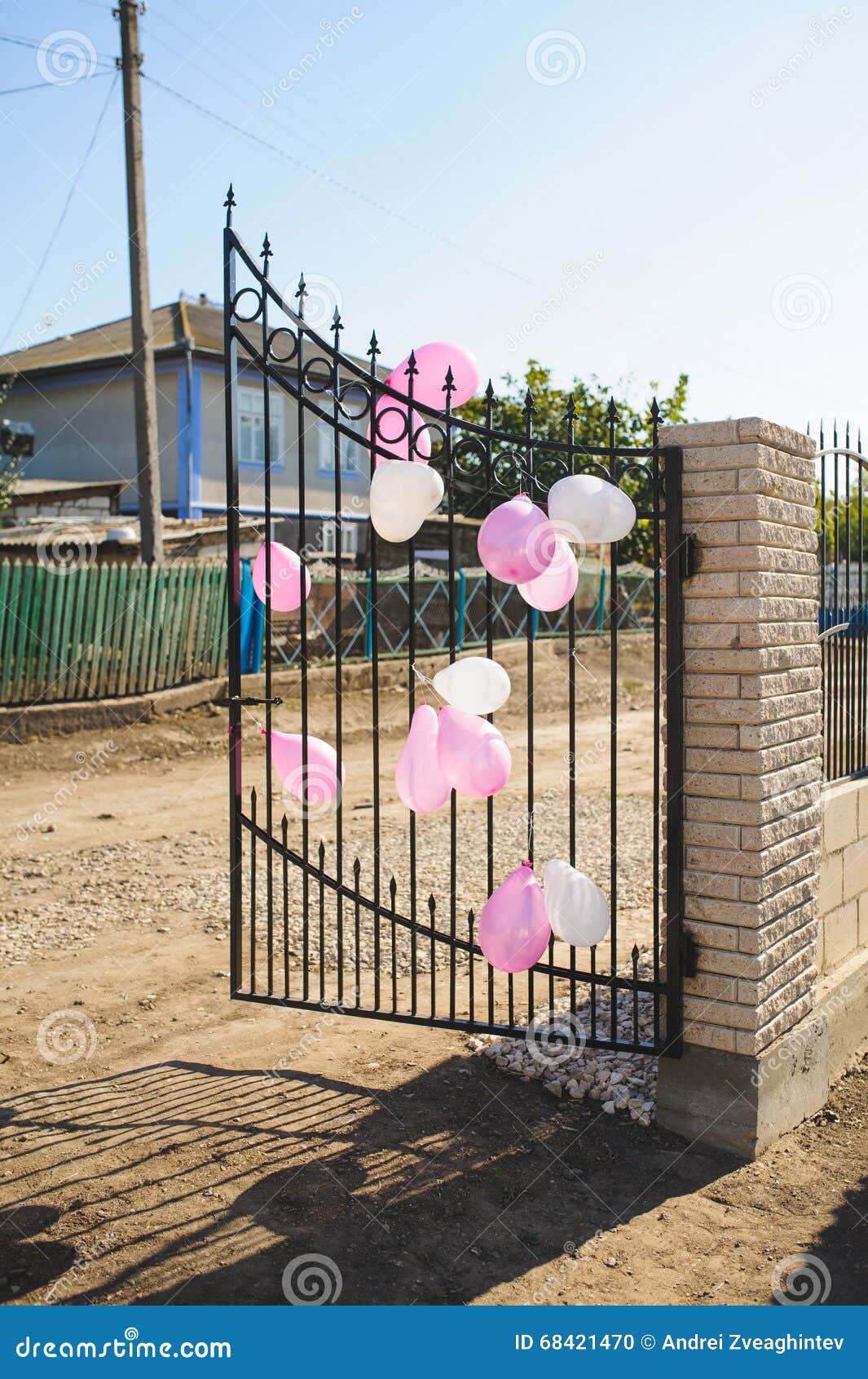 Fence with Balloons stock photo. Image of helium, event - 68421470