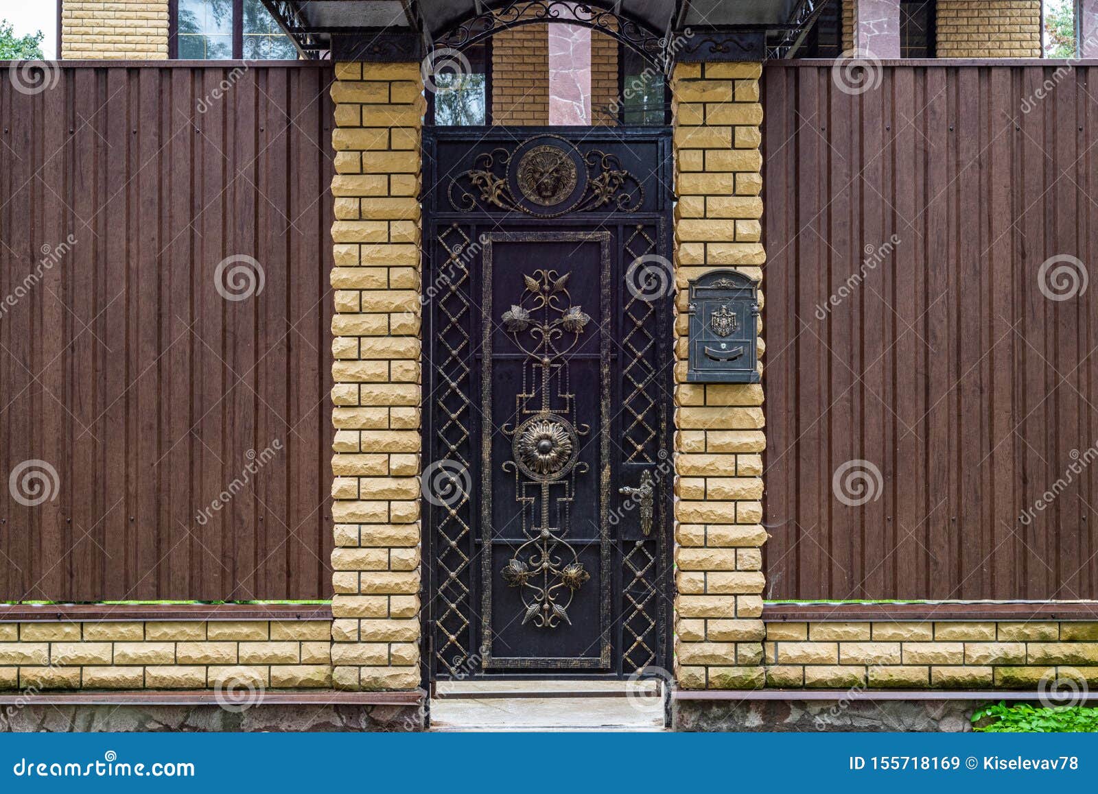 Fence and Beautiful Forged Metal Door Stock Image - Image of iron ...