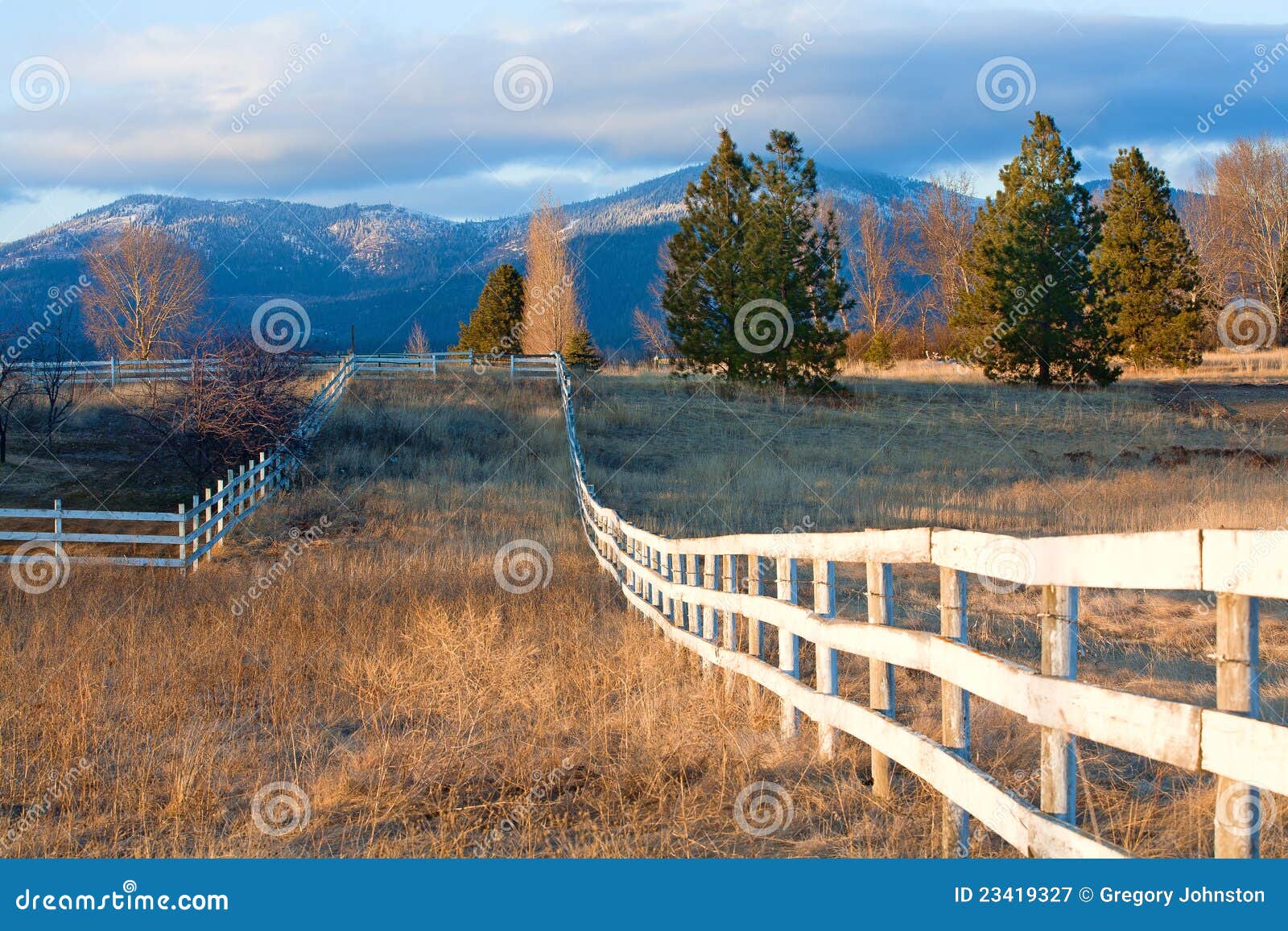 Fence in a field. stock image. Image of landscape, mountain - 23419327