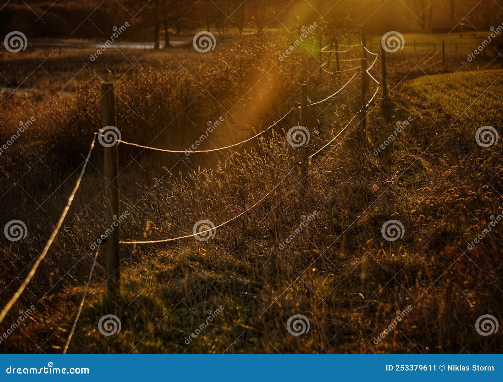 Fence on a Field during Sunset Stock Image - Image of fence, sunset ...