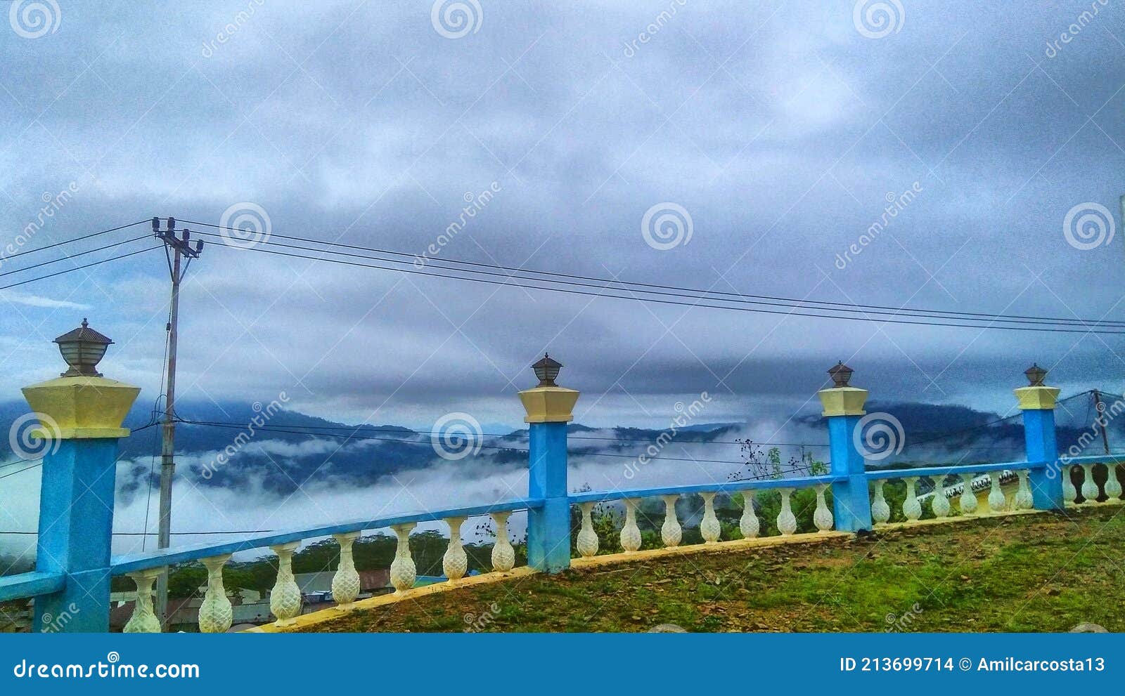 Fence in Frame of Electricity Cable. Stock Photo - Image of fence, blue ...