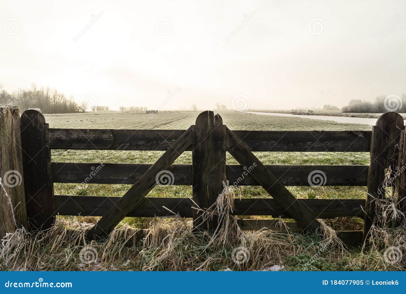 Fence in Frozen Polder Landscape in the Netherlands Stock Image - Image ...