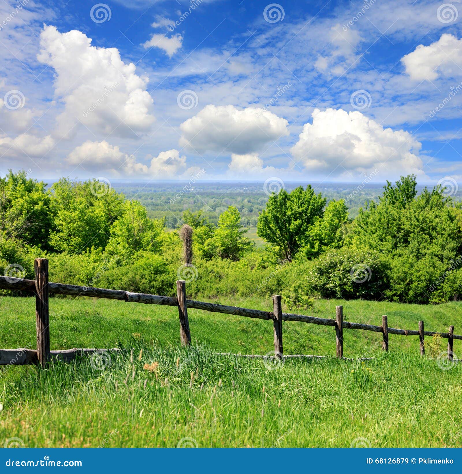 Fence on green meadow stock image. Image of fence, pasture - 68126879