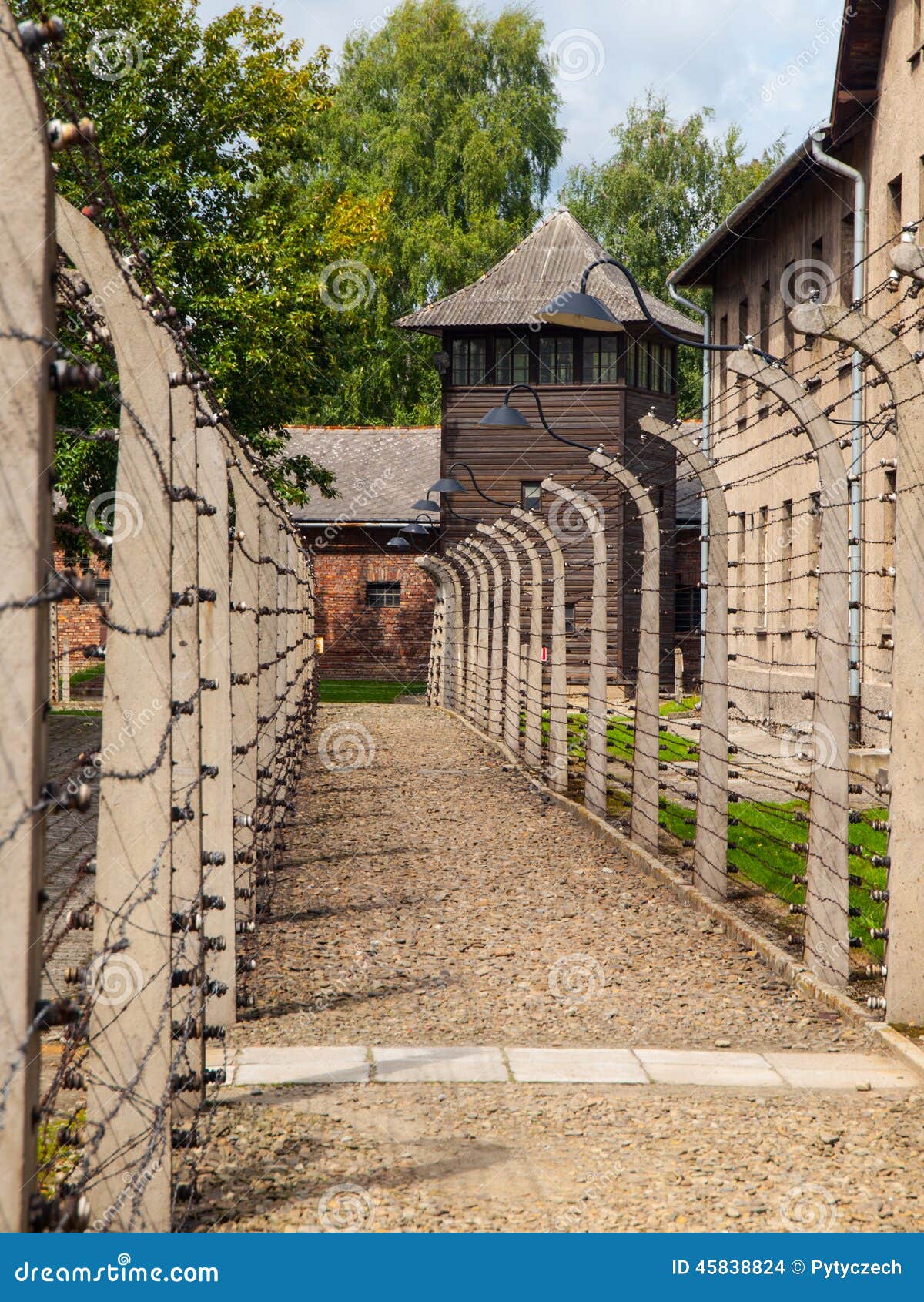 Fence and guard tower editorial stock image. Image of jail - 45838824