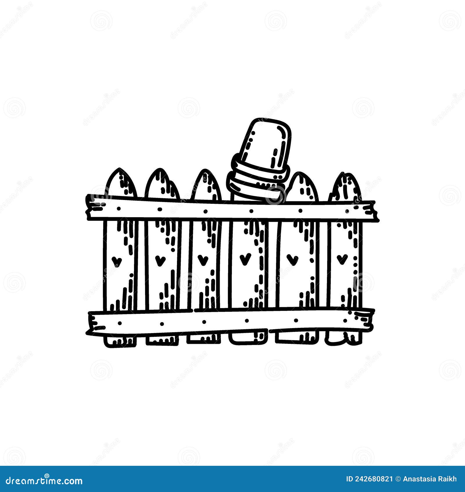 Fence, Hand-drawn Doodle-style Element. Pots on the Cogs of the Fence ...