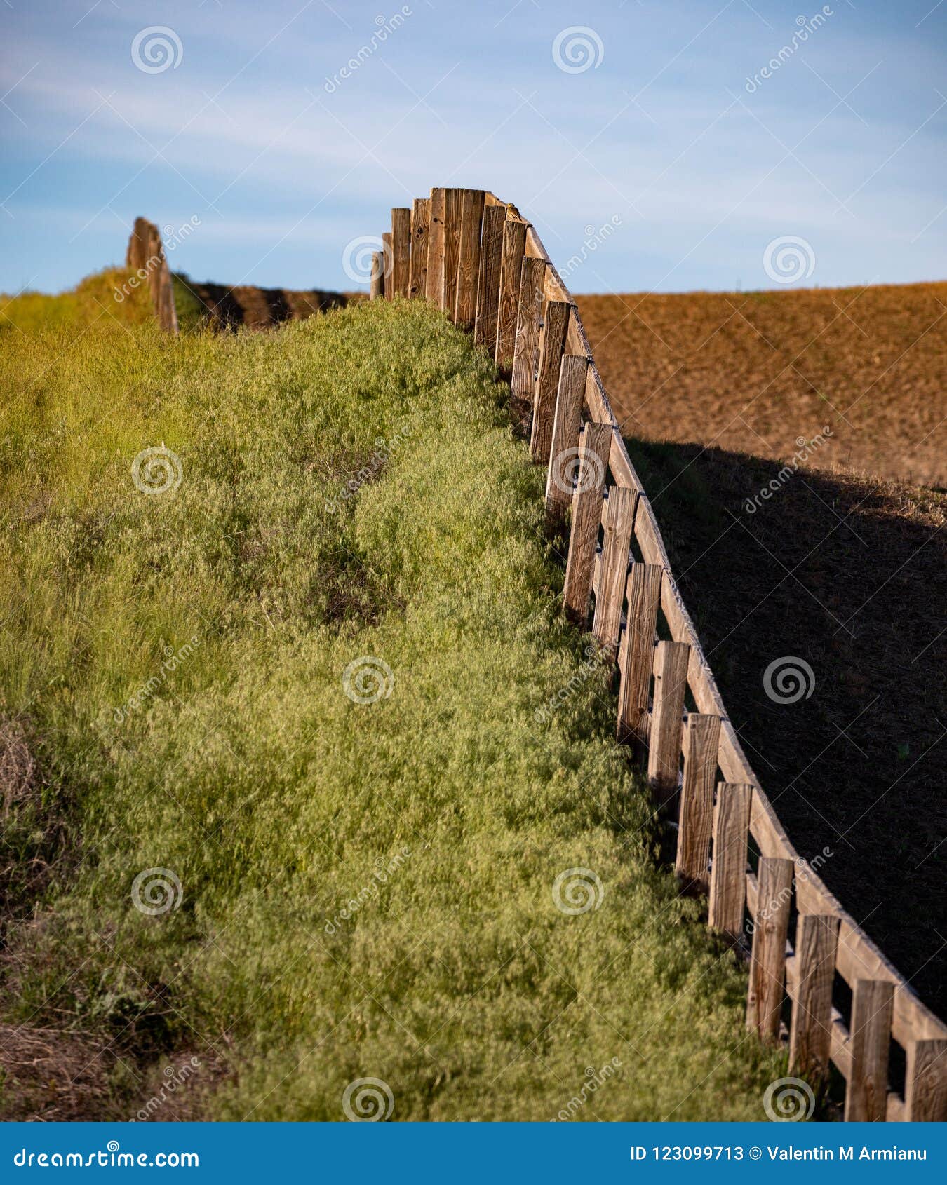 Fence Line through the Field Stock Image - Image of landscape ...