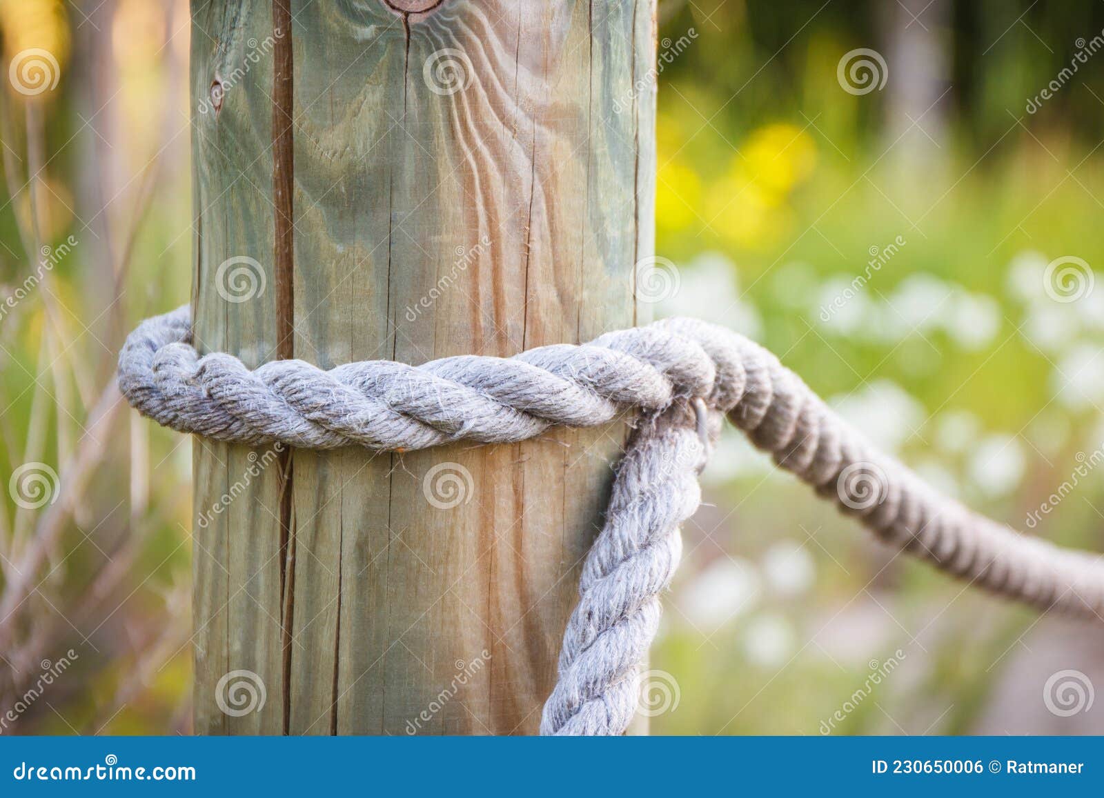 Fence Made of Rope and Wooden Pole in Park Stock Photo - Image of park ...