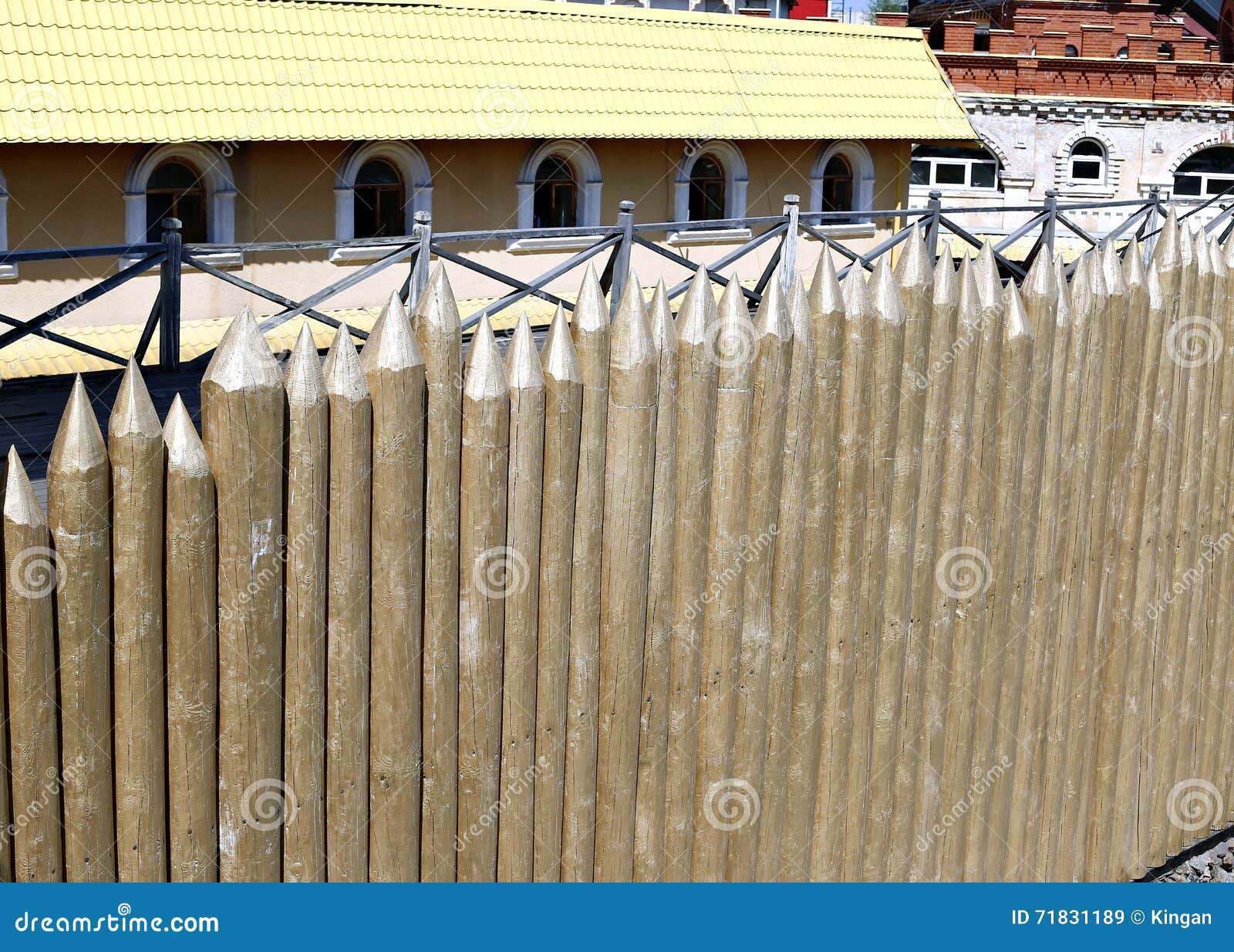 Fence Made of Sharpened Pointed Logs Stock Image - Image of palisade ...