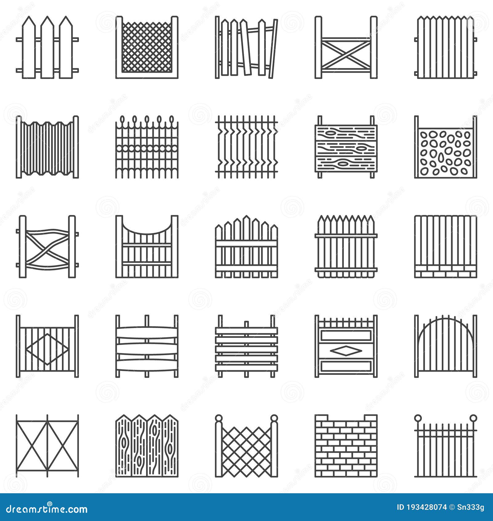 Fence Outline Icons Set. Fences Vector Line Symbols Stock Vector ...