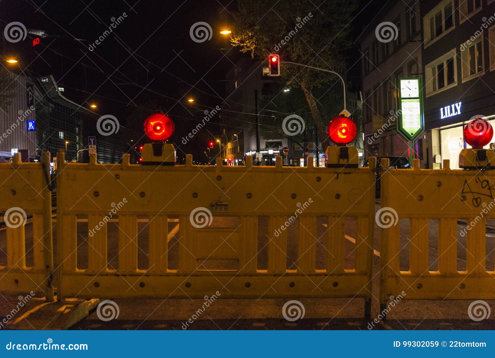 Fence with Red Warning Lights Warning of Construction Editorial Stock ...