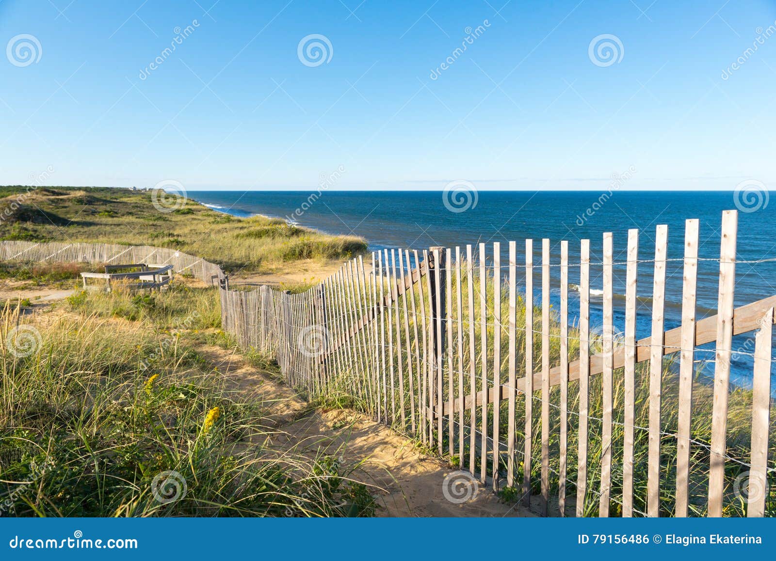 Fence on Sand Dune Near the Atlantic Ocean, Cape Cod, USA Stock Photo ...