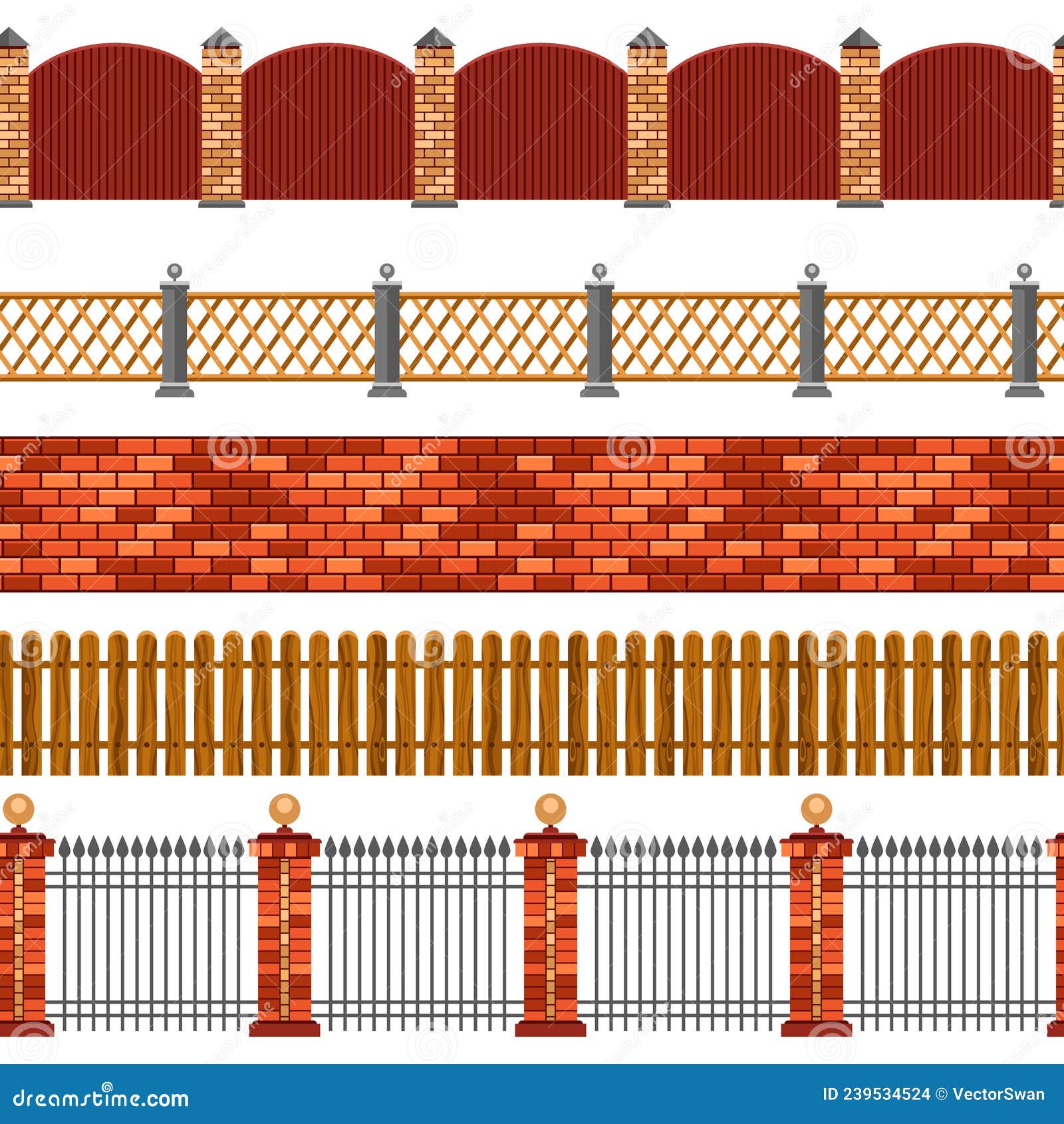 Fence Seamless Border Set stock vector. Illustration of unit - 239534524